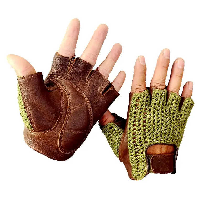 The Latest Genuine Leather Half Finger Mesh Breathable Gloves Cowhide ...