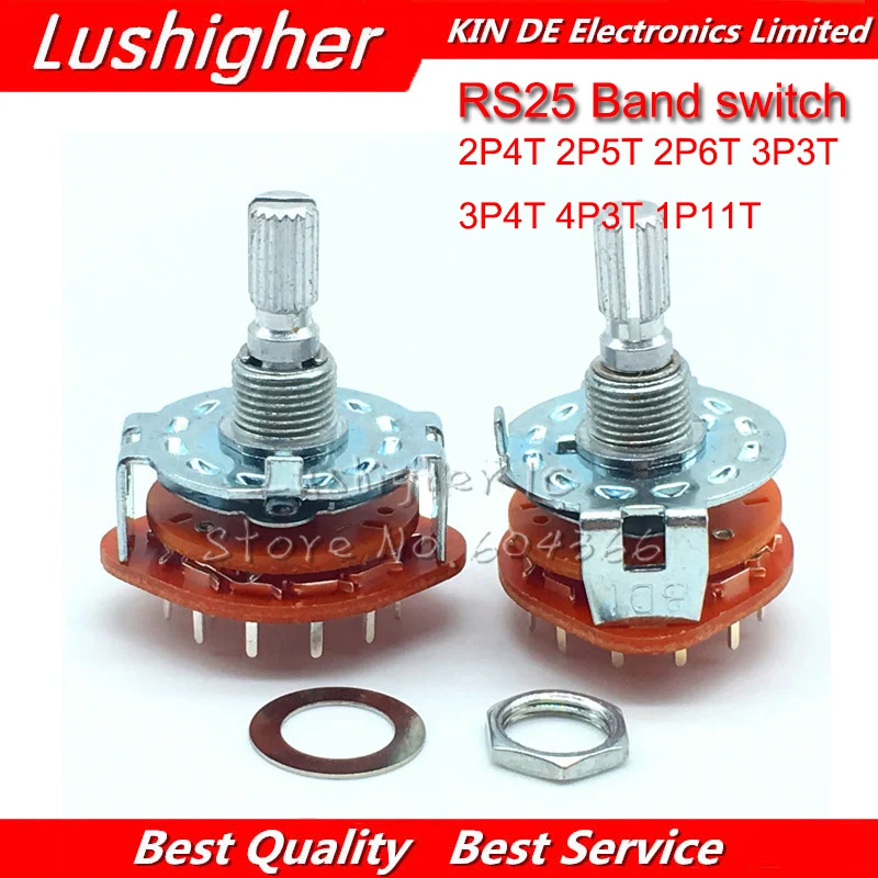 2PCS RS25 2P4T 2P5T 2P6T 3P3T 3P4T 밴드 스위치 마운트 로터리 스위치 셀렉터 B 2 극 5 위치 노브 ...