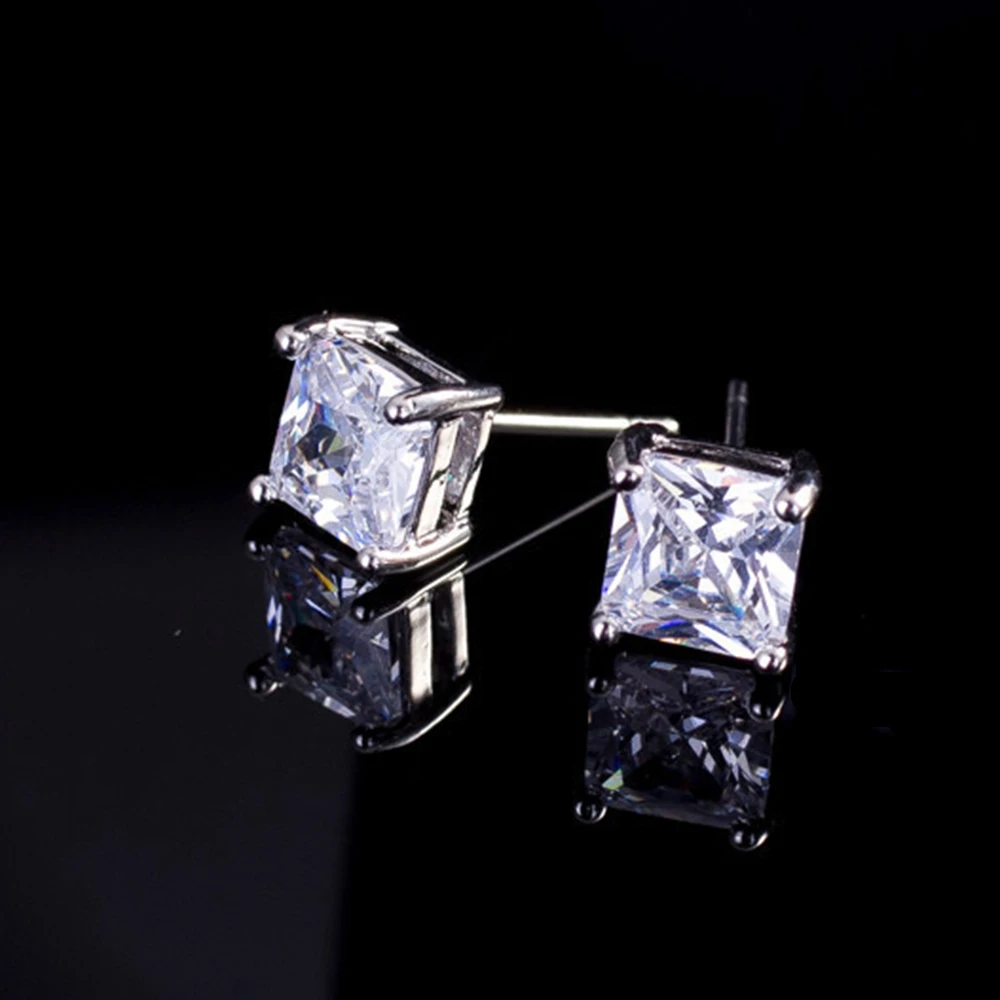 Clear Square Cut Stud Earrings White Gold Filled Womens Mens Earrings ...