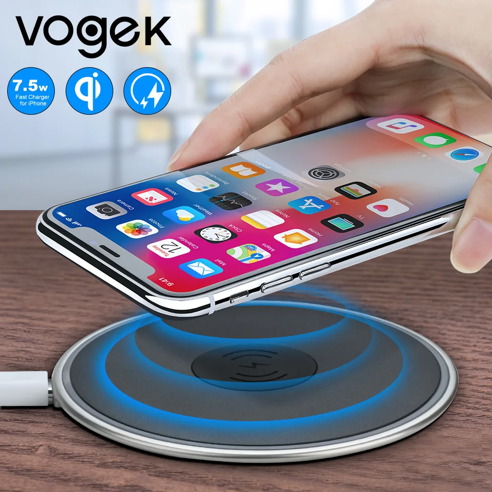 Vogek 7,5 Вт Qi Беспроводное зарядное устройство для iPhone 8 X, 10 Вт быстрое зарядное ...