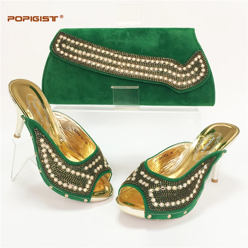 Green New Fashion Italian Shoes With Matching Bags For Party High ...