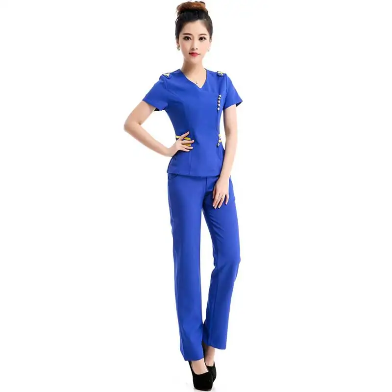 2016 Fashion business career ladies blue work wear uniforms Slim V Neck ...