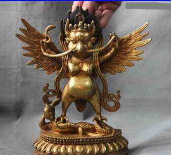 huij 008273 Chinese Buddhism Copper Bronze Gild Garuda golden winged peng bird Buddha Statue ...