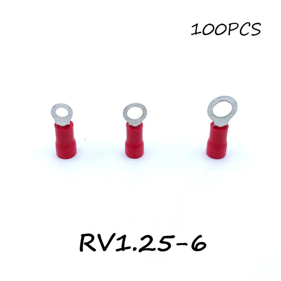 Ring Insulated Connector Terminal Block 100pcs Rv1.25-6 Red Cable Wire ...