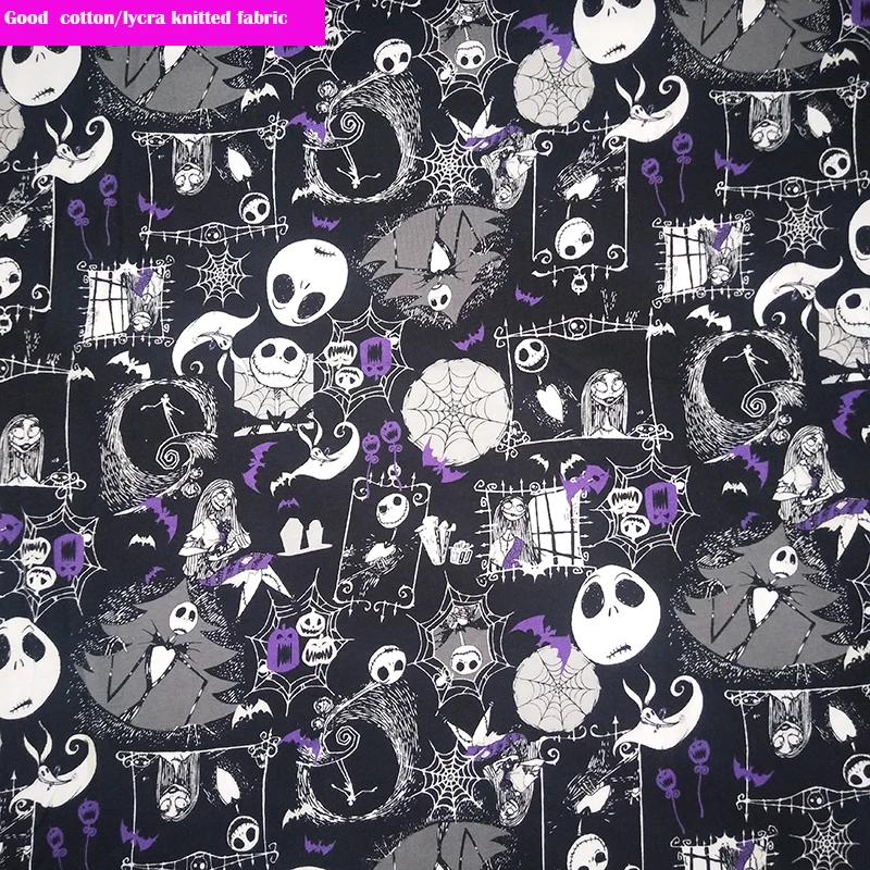Good Skull Fabric Cotton/Lycra knitted Fabric Stretch Christmas Night ...