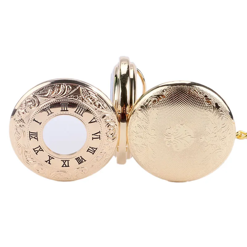 Gold Mechanical Pocket Watch Skeleton Double Open Side Roman Numbers ...