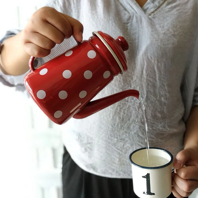 1.1L High grade Enamel Coffee Pot Cafetera Pour Over Drip Kettle ...