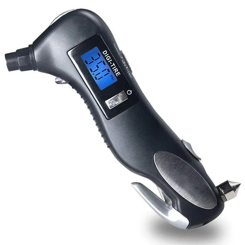 Medidor de presión de neumáticos Digital, 150PSI con herramientas de rescate 5 en 1 de linterna ...