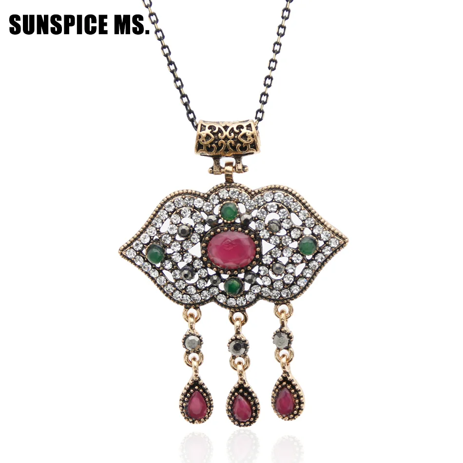 Sunspicems Turkish Crystal Pendant Necklace Bohemia Ethnic Wedding ...