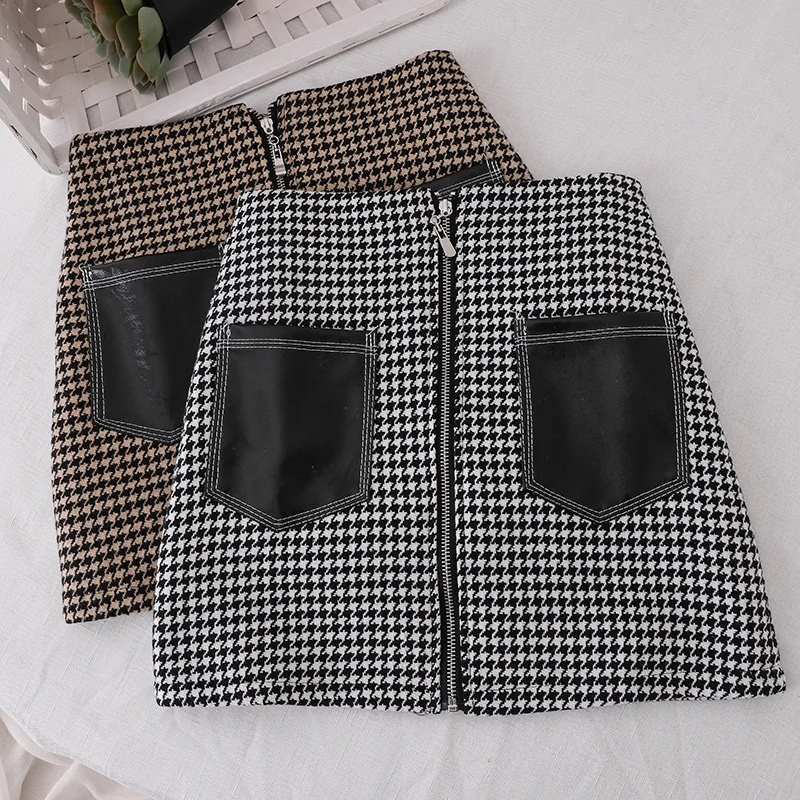 MUMUZI, клетчатая юбка с карманами, новинка, высокая талия, клетчатая ...