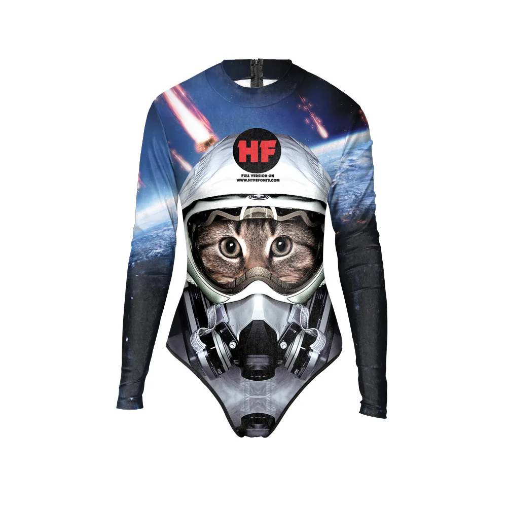 Printed BodySuit Sports Swimwear Women One Piece Swimsuit Long Sleeves ...