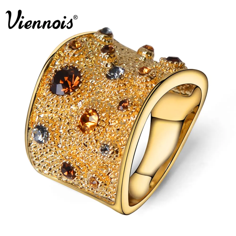 Viennois Wide Gold Plated Finger Rings for Woman Multicoloured ...