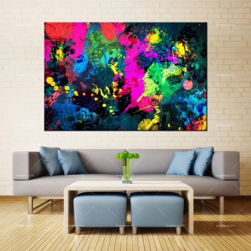 Forbeauty Canvas Painting Wall Art Colorful Splatter Spray Printing ...
