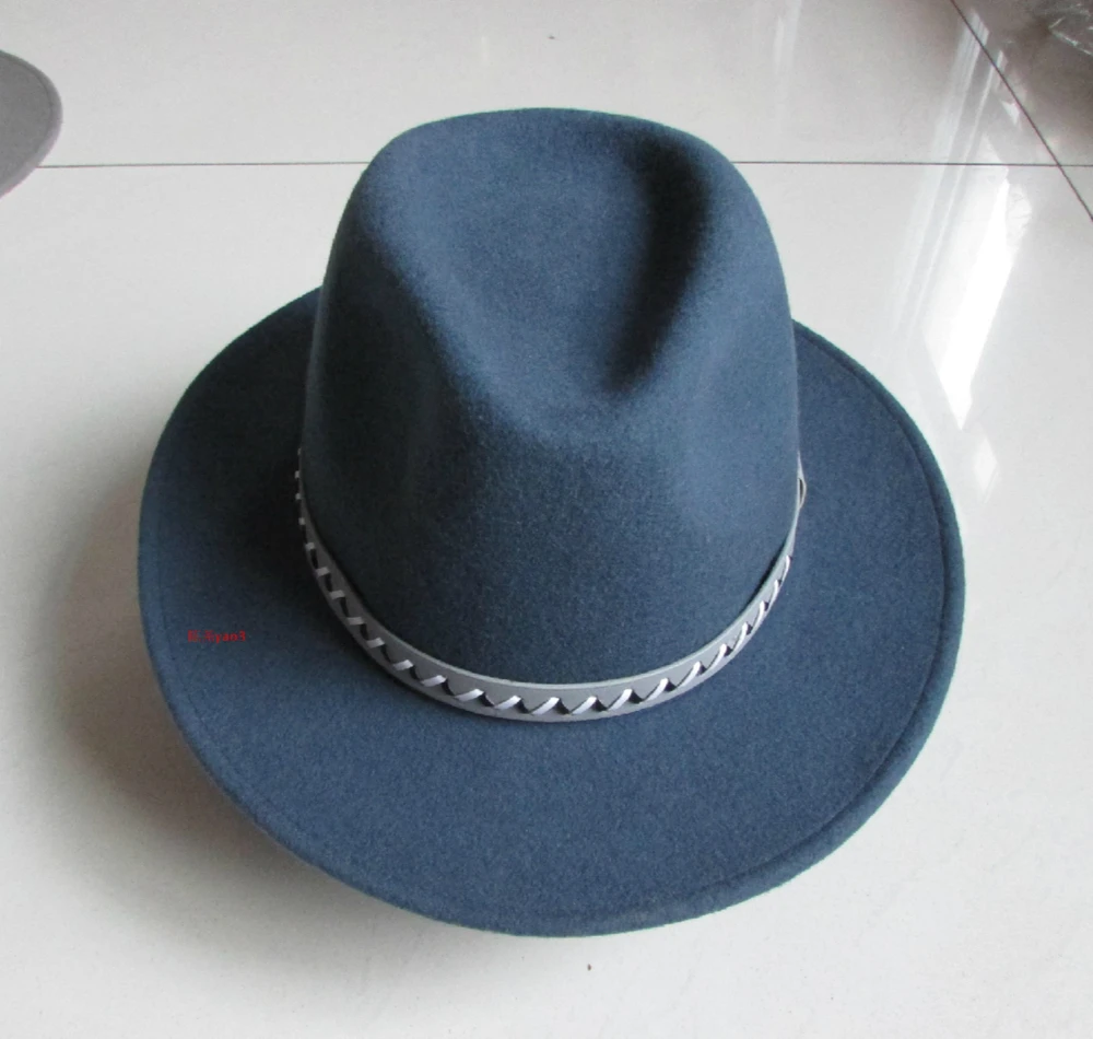 Lake Blue Wool Felt Cowboy Hats for men women Belt Band Small Medium ...