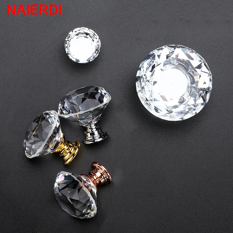 10PCS NAIERDI Diamond Crystal Handles Glass Knobs Cupboard Drawer Pulls ...