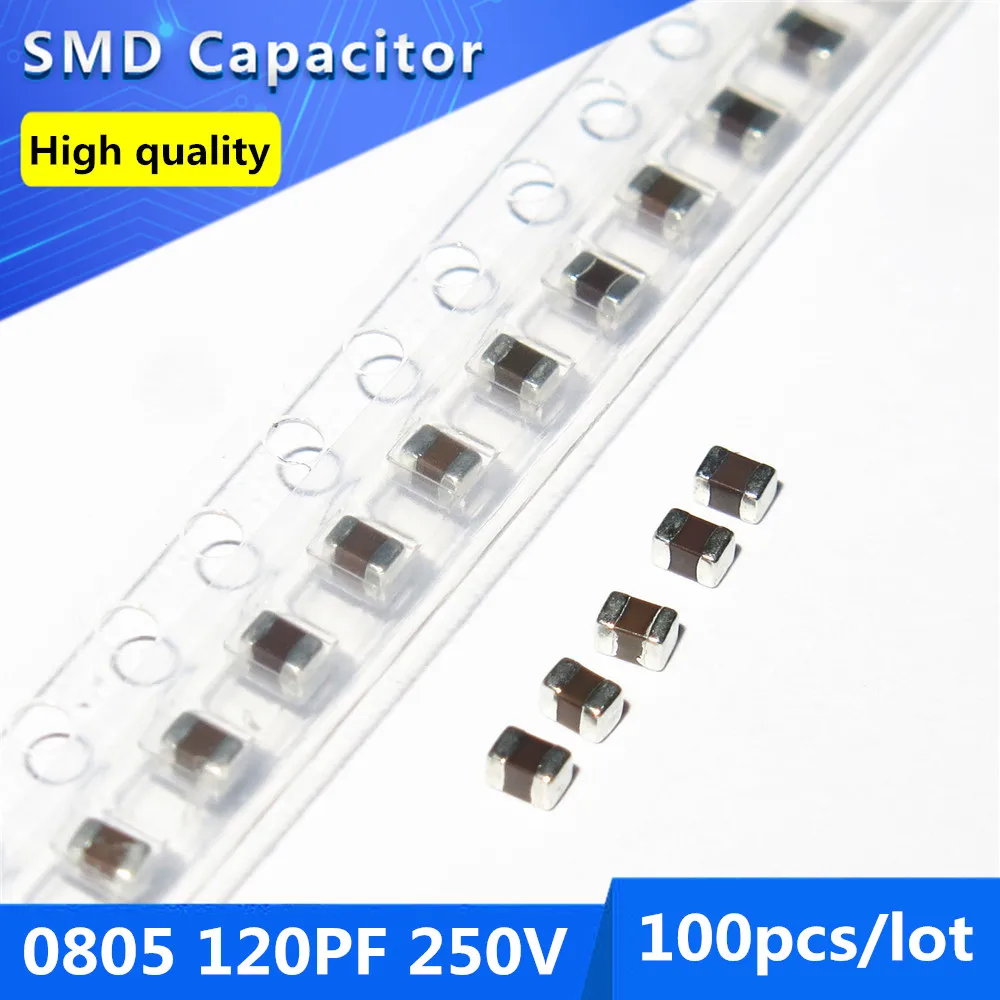 100pcs SMD Thick Film Chip Multilayer Ceramic Capacitor 0805 120PF 250V ...