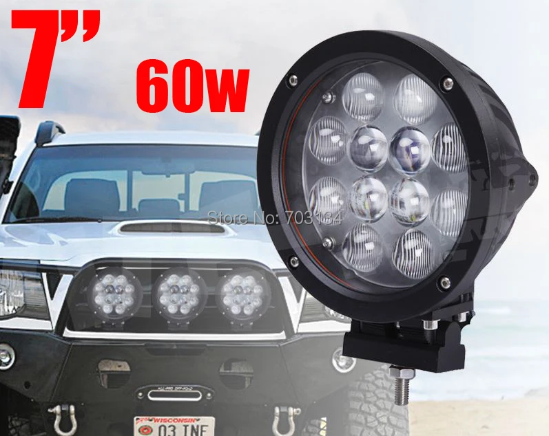 7" CREE 60W LED Off Road Spotlights SUVs 4WD Bumper Roof Spot lights ...