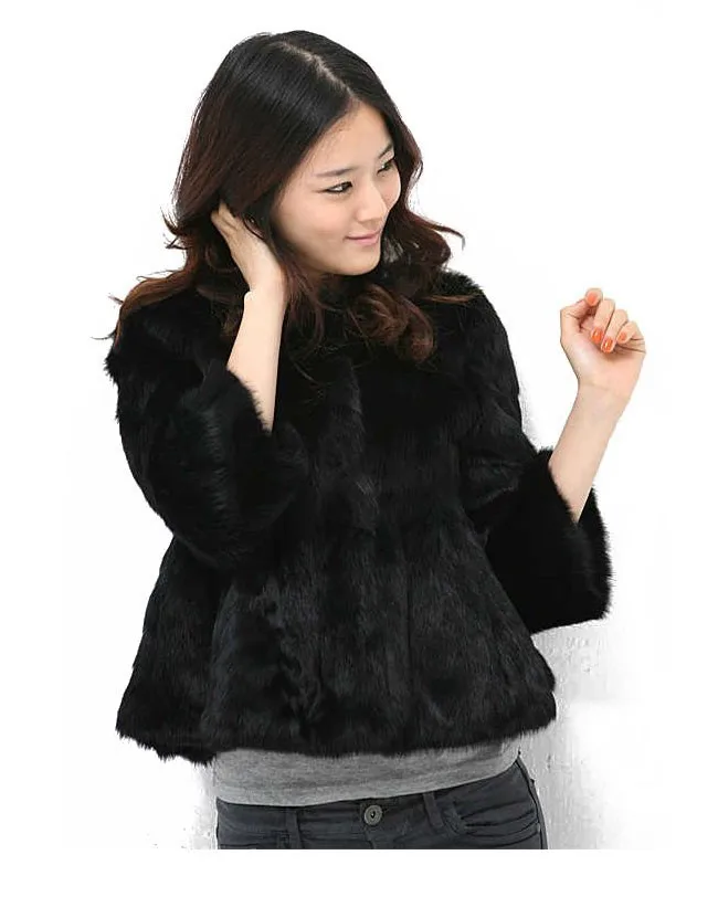 EMS Free Shipping New Genuine Rabbit Fur Coat Women Short fashion ...