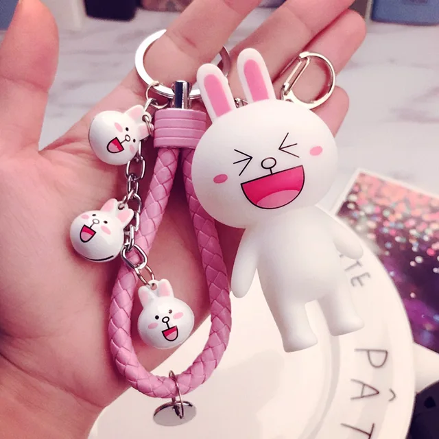 12 Kinds Of Cute Cartoon Rabbit Bunny Keychain Leather Rope Key Holder ...