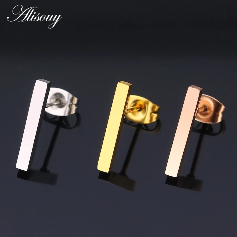 Alisouy 2PC 20g Minimalist Brief Gold/ color/Rose Gold Square Bar Stud ...