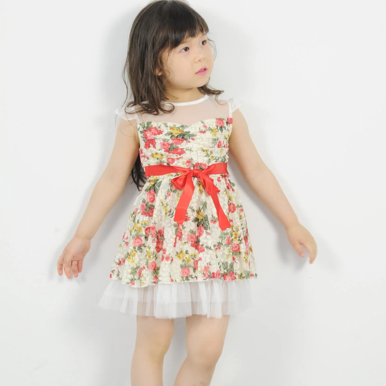 Free Shipping Girl Fashion Lace Flower Printed Summer Dress Girl Party ...