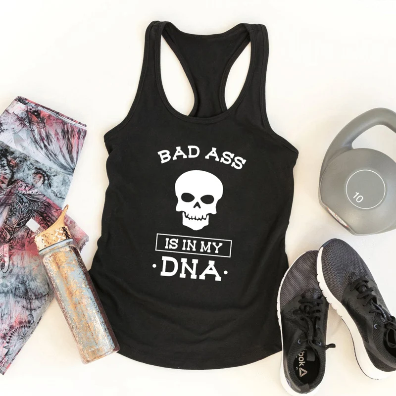 Vest Bad Ass Is In My DNA Tank Tops Casual Women's Racerback Graphic ...
