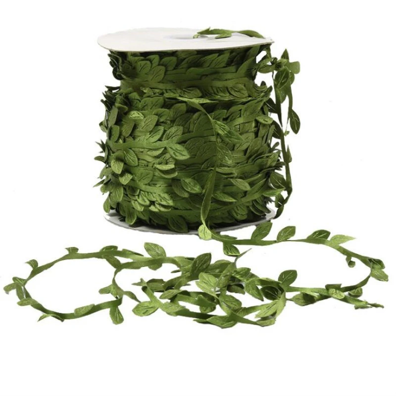 10 Meter Silk Leaf Shaped Handmake Artificial green Leaves Trim Ribbon ...