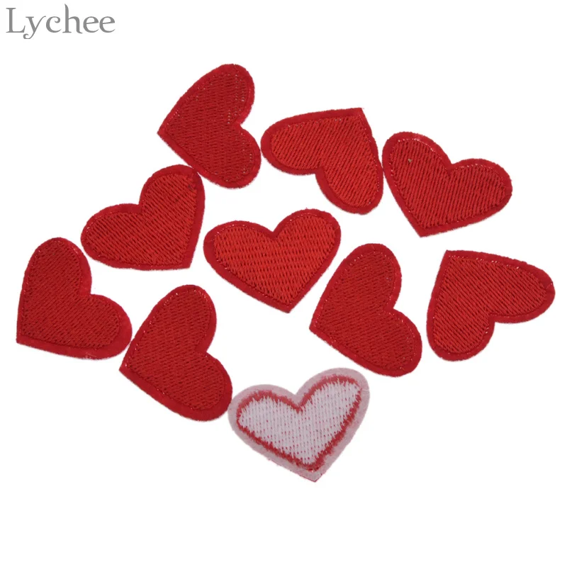 Lychee 10pcs Embroidery Red Love Heart Patch Iron On Embroidered ...