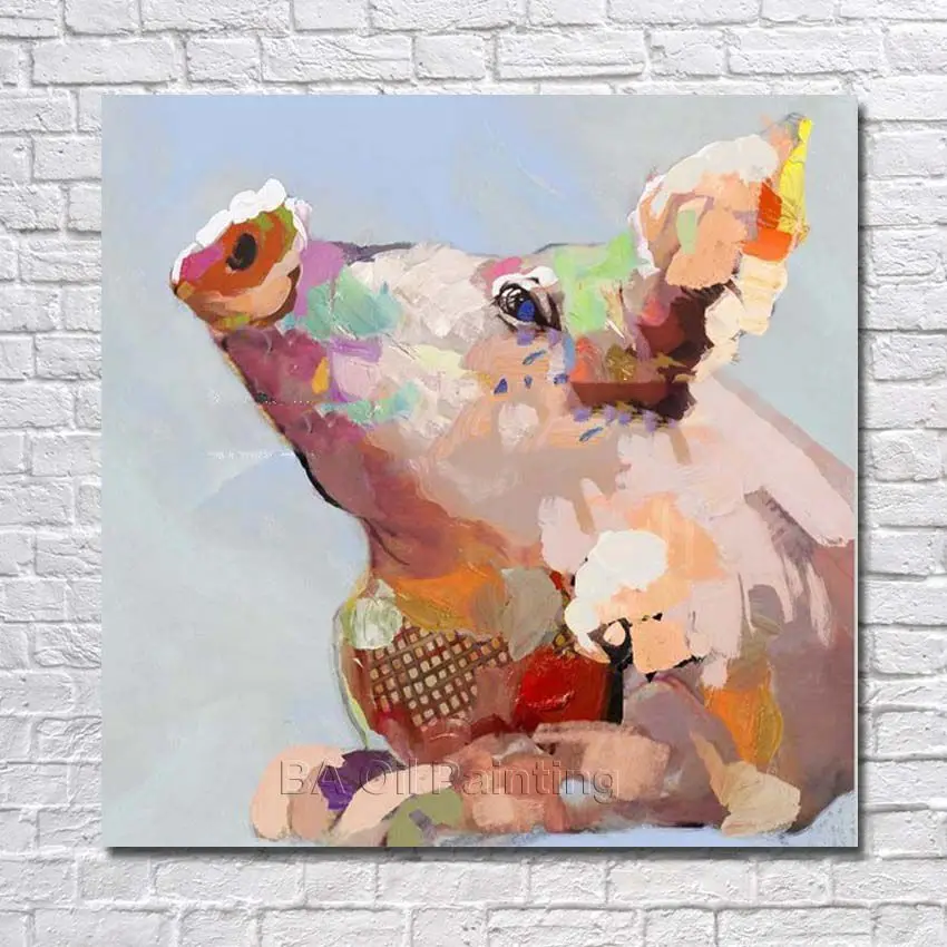 Free Shipping Hand Painted Abstract Pink Pig Picture Animals Oil ...