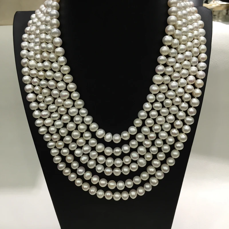 8 9mm Natural Fresh Water Pearl Necklace Multi Layers Nearround Wedding
