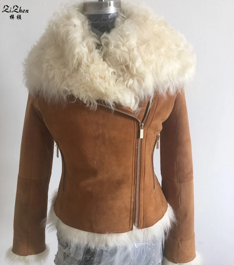 Luxurious Winter Warm Short Genuine Sheepskin Natural Lamb Fur Coat ...