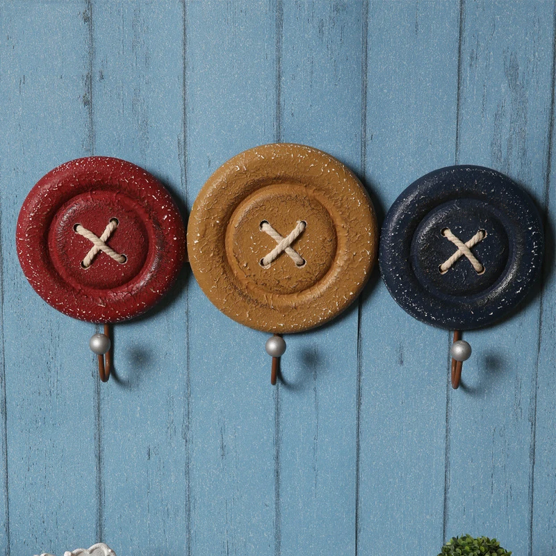 3 Hooks Creative Retro Hanger Colorful Button Coat Rack Door Wall ...
