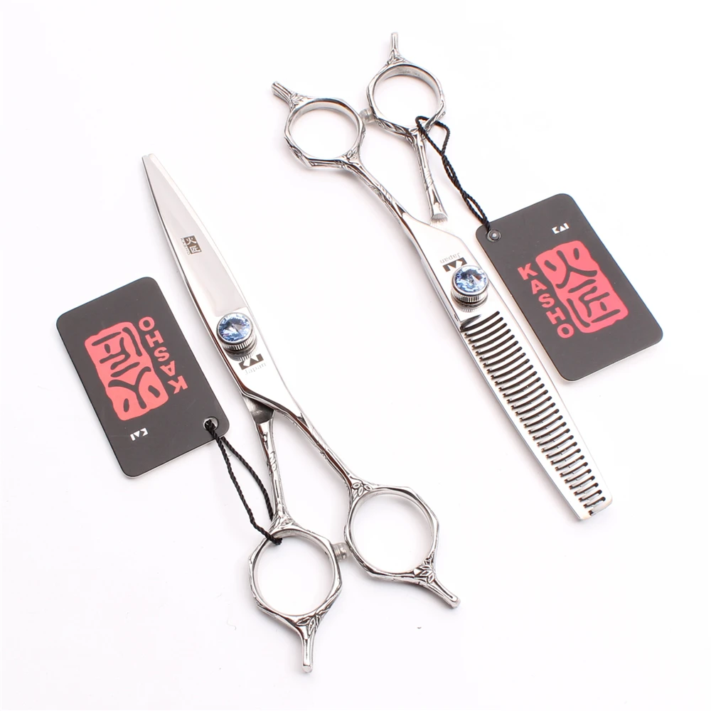 H9018 6" Japan 440C Brand Kasho Blue Screw Cutting Shears Thinning Scissors Barbers Style Tools ...