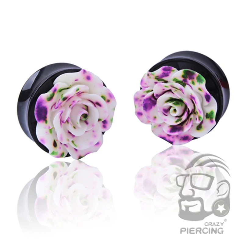 Expansor de oreja con forma de flor Rosa tallada, dilatador de oreja de ...