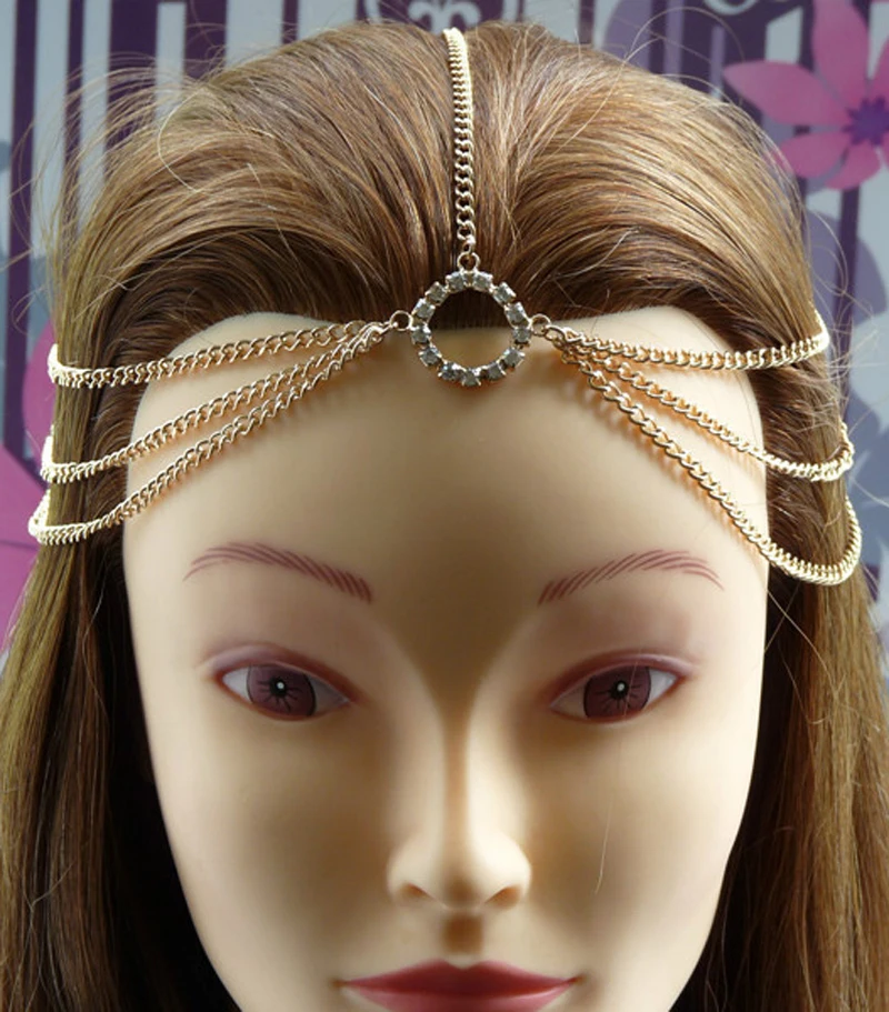 Bohemian Rhinestone Circle Head Chain Jewelry Forehead Dance Headpiece