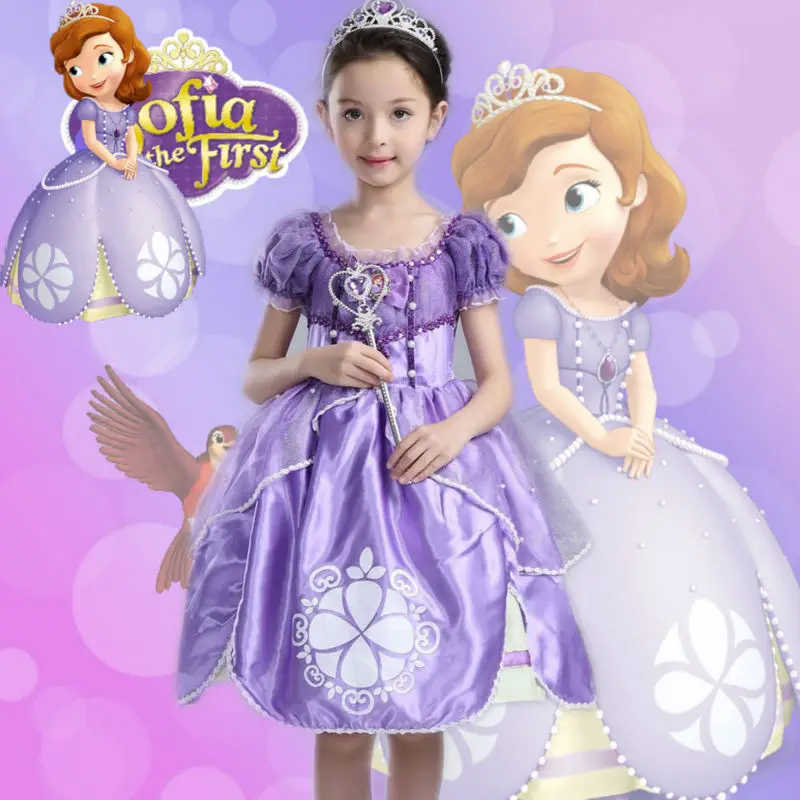 2018 nouveau détail 1 pièce filles robe princesse sofia robe filles moelleuses robe princesse ...