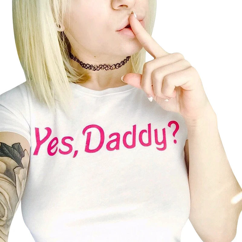 Yes Daddy Letters T Shirt For Women Funny Graphic Tees Summer Casual Short Sleeve Cotton T