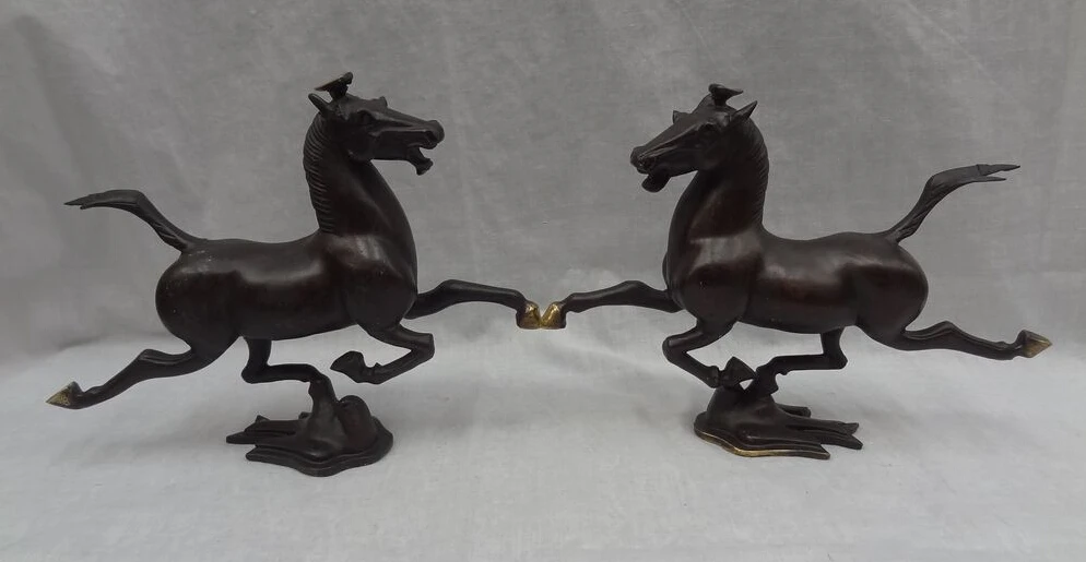 Free Shipping JP S62 9" Chinese Pure Bronze Folk Tang Galloping Horse ...