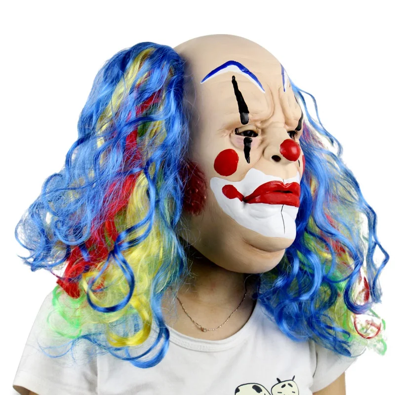 Scary Halloween Mask Clown Latex Full Face Masks Wig Nose Cosplay ...
