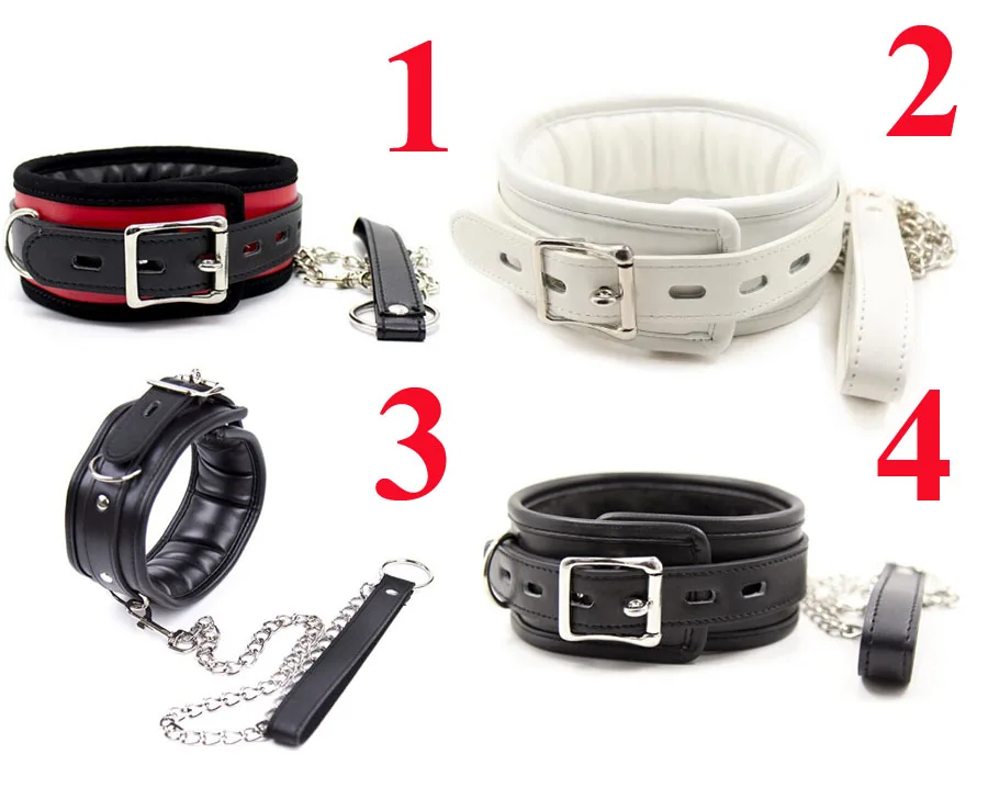 Leather Choker Necklace,Soft Padded Bondage Neck Collar Chain Leash ...