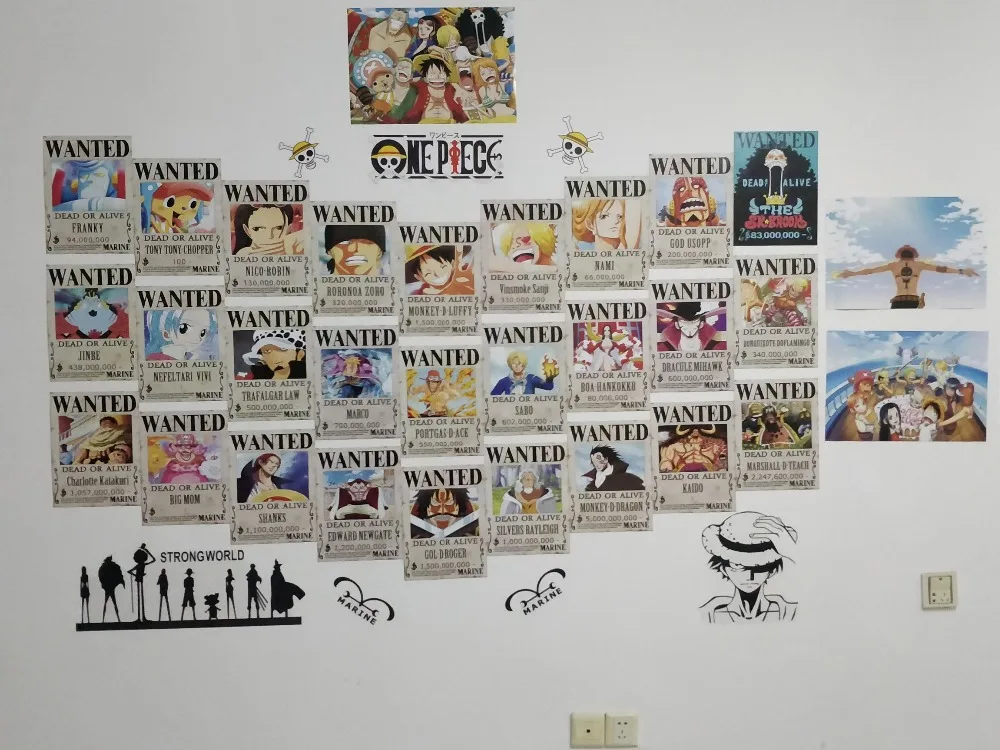NEW newest One Piece Wanted poster Anime around poster Wall Sticker 10 ...