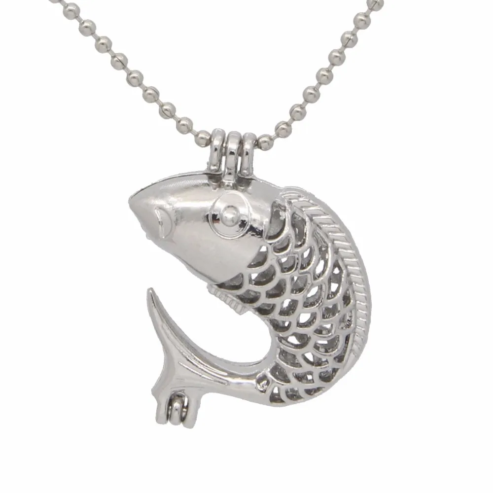 1pc Silver Plated Fish Locket Necklace Cage Pendant Fit Bead/Pearl 20 ...