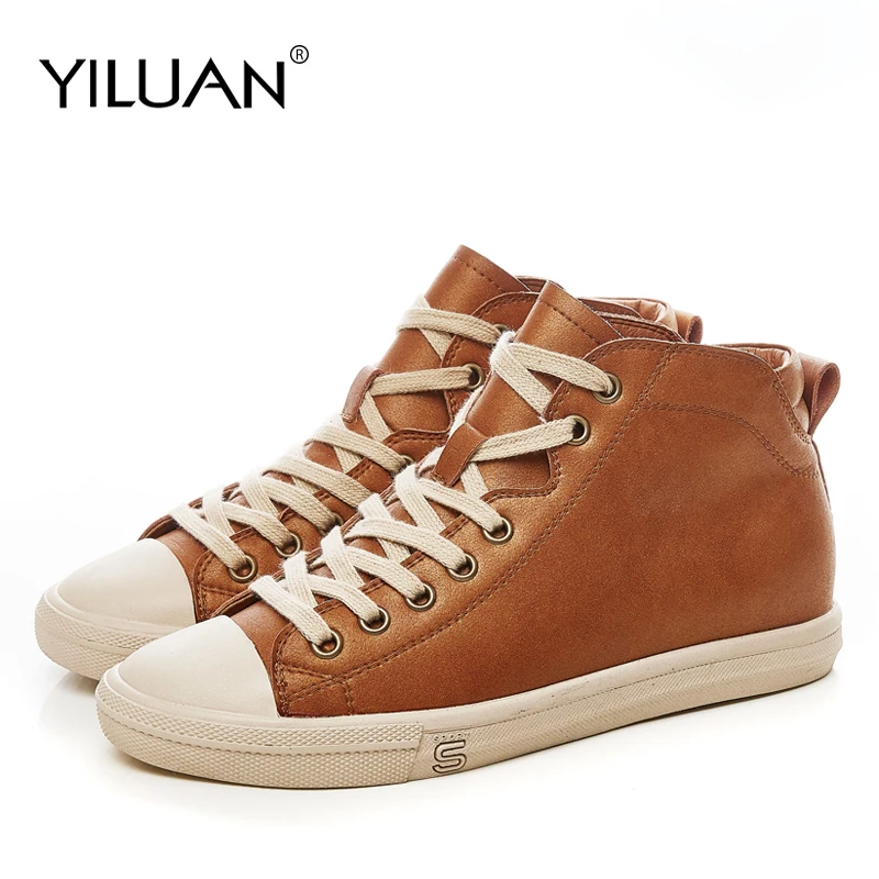 2019 Spring autumn Genuine Leather platform Sneaker student High Top ...