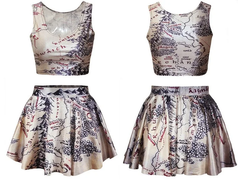 Women Middle Earth Map Sets Crop and mini skirt minion, spongebob ...