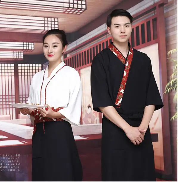 Japanese-Cuisine-Men-Restaurant-Waiter-Uniforms-Kimono-Sushi-Tops-Chef ...