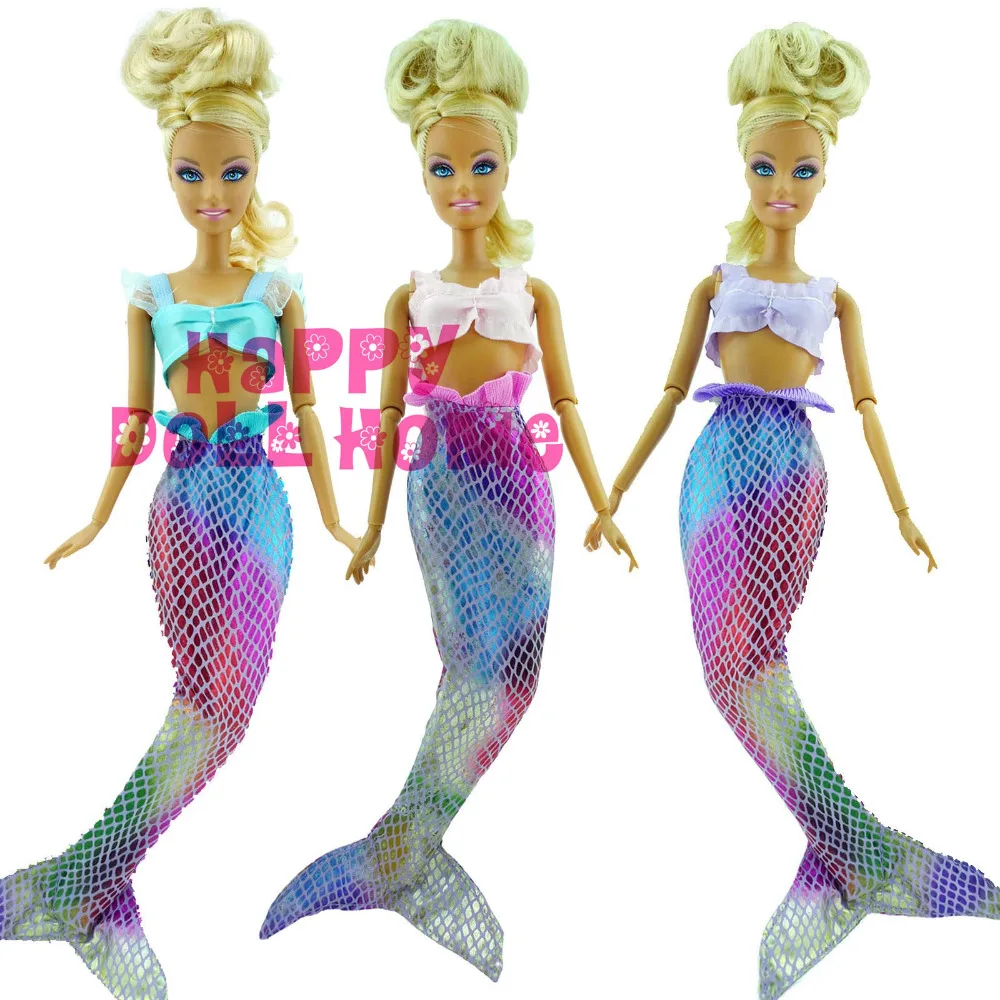 3 Set Colorful Handmade Mermaid Clothes Party Dress Fashion Costumes ...