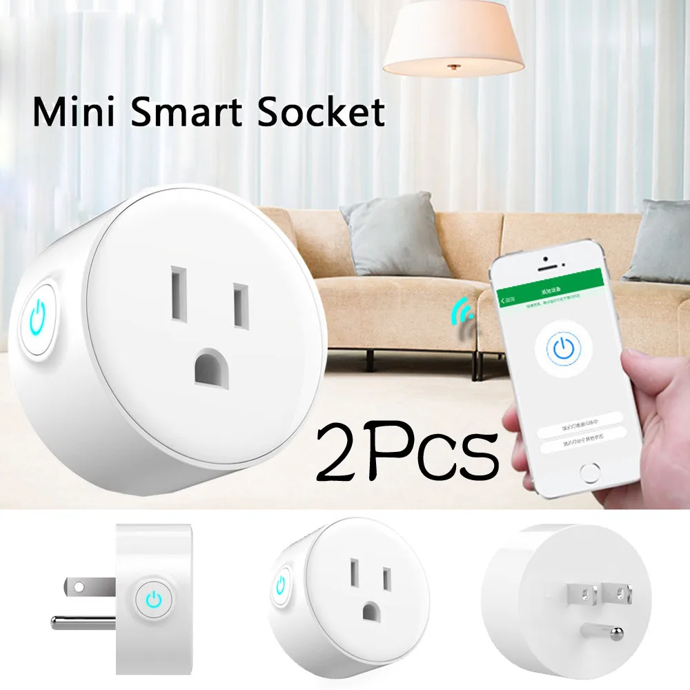 2Pcs Smart US Plug Wi Fi Enabled Mini Outlets Smart Socket Control Your ...