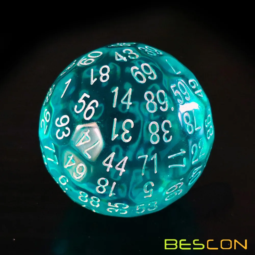 Bescon Translucent Polyhedral Dice 100 Sides Dice, Transparent D100 die ...