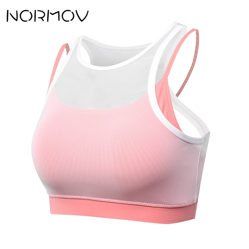 NORMOV Push Up Yoga Bra Women Padded Sports Top Female Solid Mesh Fitness Clothing Wire Free ...