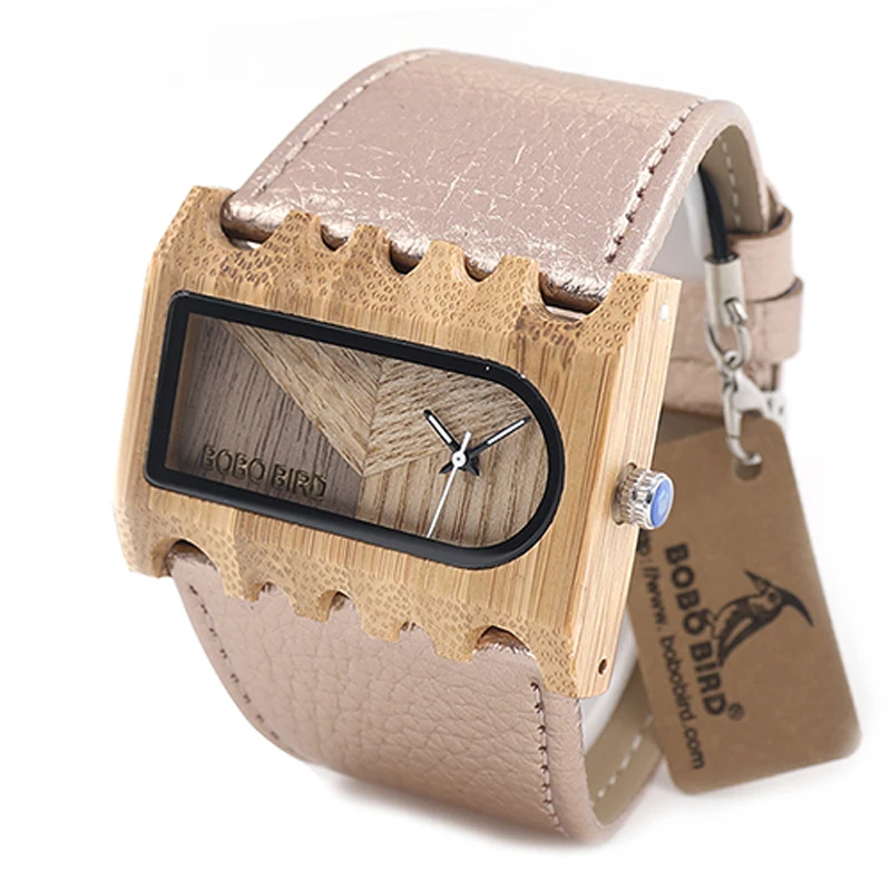 Bobo Bird Fishbone Watches Case Wide Strap Wooden Watches Ladies ...